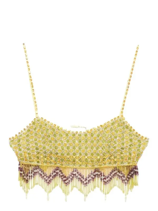 BODE Beaded Tassel Embellished Cropped Top - Nude