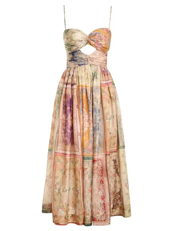 Zimmermann Wild Bloom" Lace Panel Midi Dress - Nude