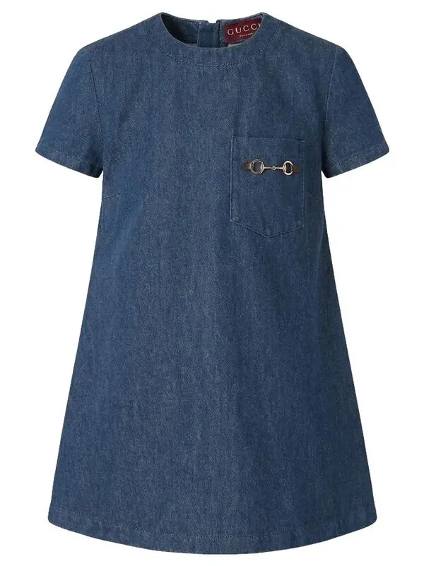 Gucci Short-sleeved Dress With Horsebit Detail - Dark Blue