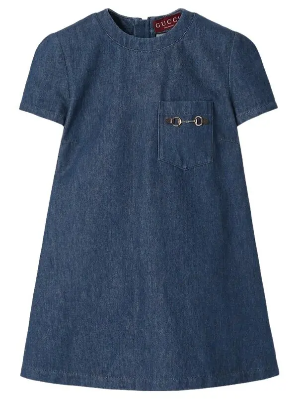Gucci Short-sleeved Dress With Horsebit Detail - Deep Blue