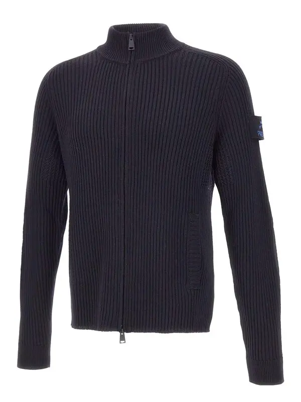 Premiata Ribbed Zip-up Cardigan - Blue