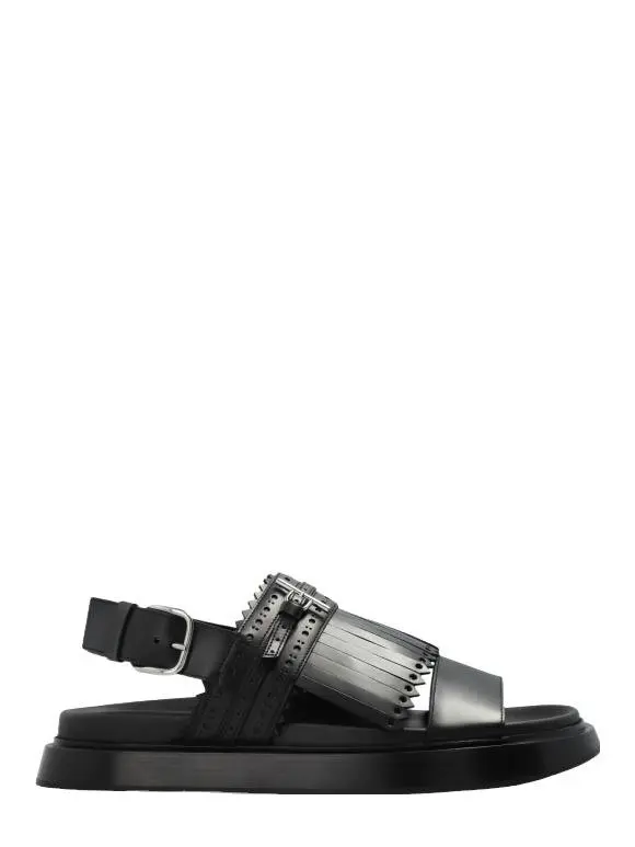 Alexander McQueen T-bar Fringed Detail Sandals - Black
