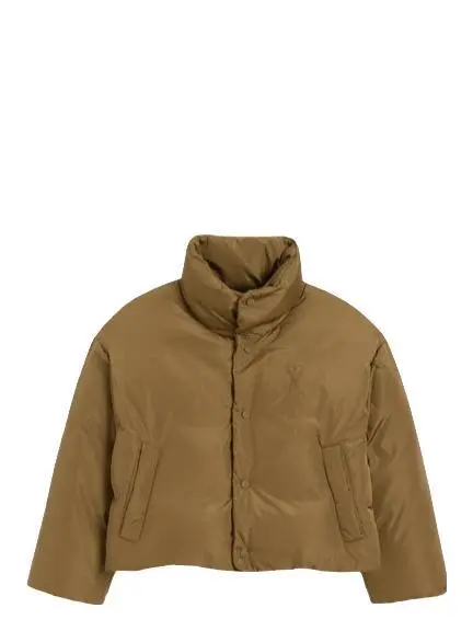 Ami Cropped Puffer Jacket With Embossed Logo - Bronze