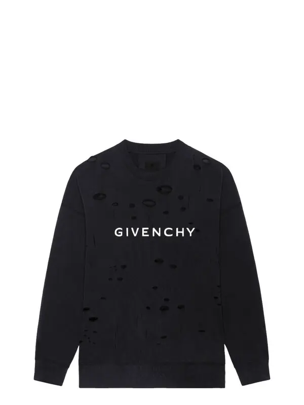 Givenchy Distressed Logo Crewneck Sweatshirt - Faded Black