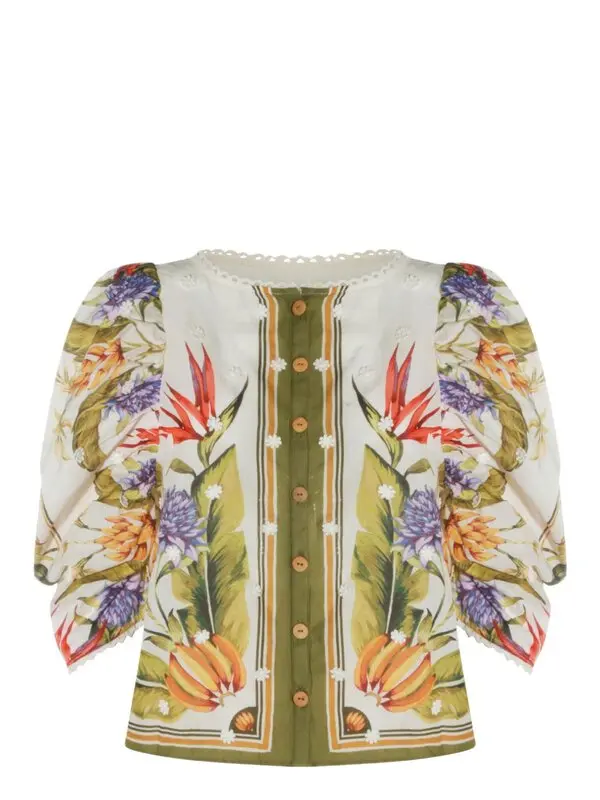 Farm Rio Tropical Puff-sleeve Top - Multicolor