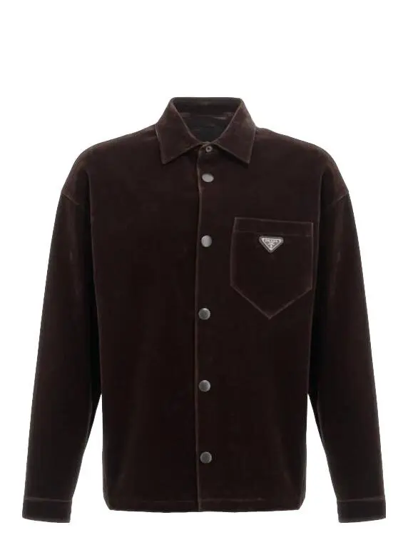 Prada Logo Plaque Button-up Shirt - Brown