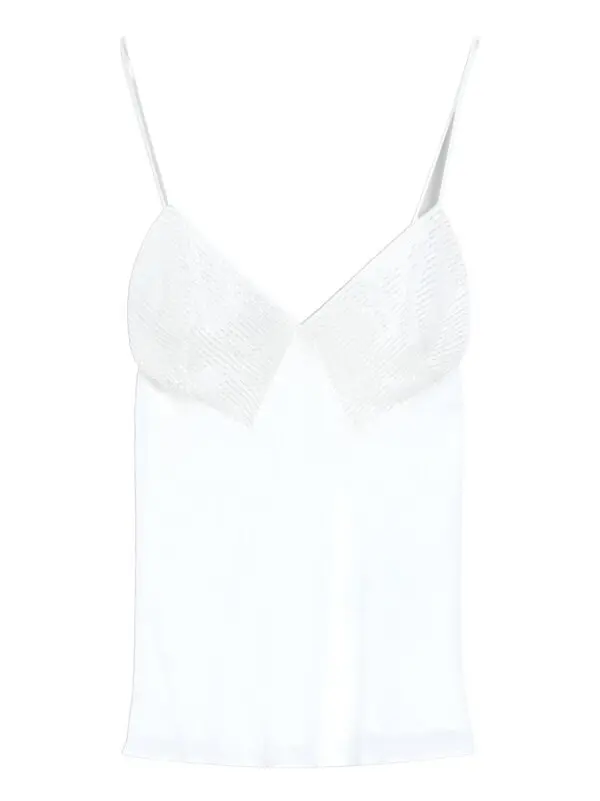 Max Mara Silk Georgette Embellished Top - White