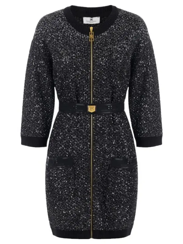 Elisabetta Franchi Sequin Thread Mini-dress With Belt - Black/silver