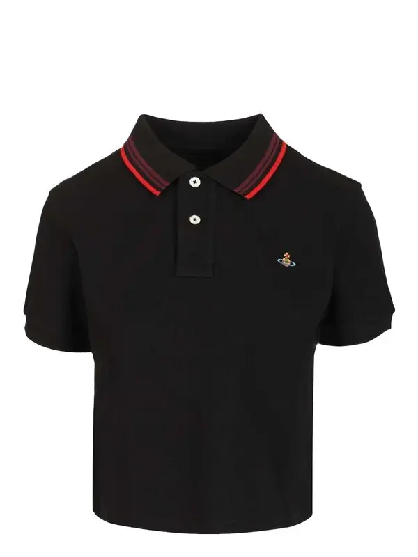 VIVIENNE WESTWOOD Short Sleeve Polo Shirt With Embroidered Saturn Logo - Black