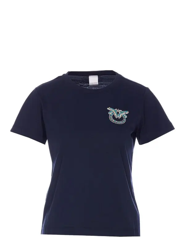 Pinko Bejewelled Love Birds Embroidery Short-sleeved T-shirt - Black