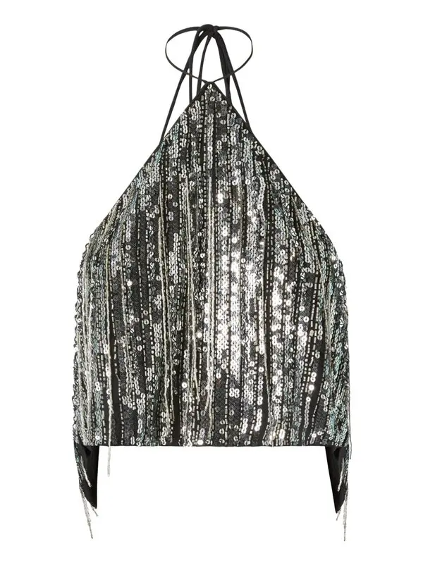 Pinko Sequinned Open-back Halter Top - Black
