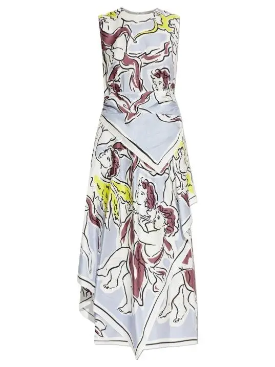 Tory Burch Sleeveless Patterned Print Asymmetrical Dress - White