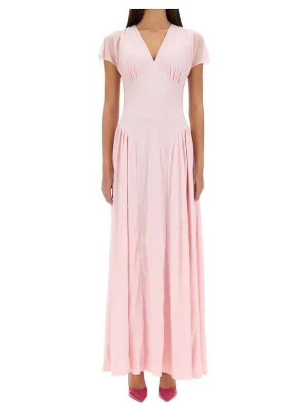 ROTATE BY BIRGER CHRISTENSEN V-neck Draped Maxi Dress - Pink