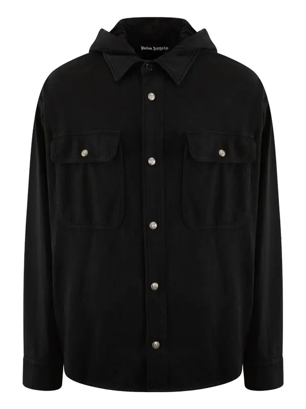 Palm Angels Logo Printed Drop Shoulder Hoodie - Black