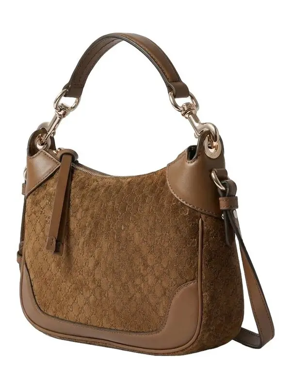 Gucci Monogram Suede And Leather Handbag - Brown
