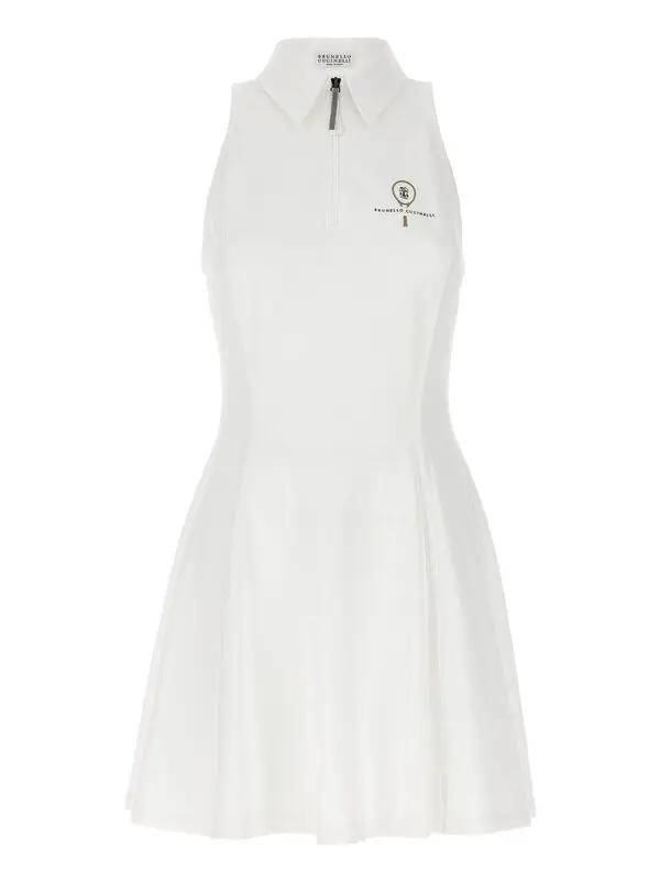 Brunello Cucinelli Sleeveless Collared Dress With Embroidered Logo And Matching Shorts - No