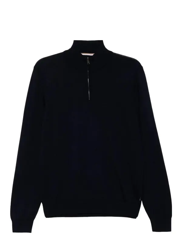 Hugo Boss Ebenji Half-zip Ribbed Knit Sweater - Black