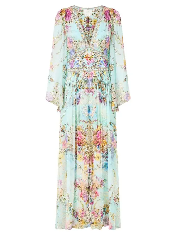 Camilla Floral Silk Long Dress - Multicolor