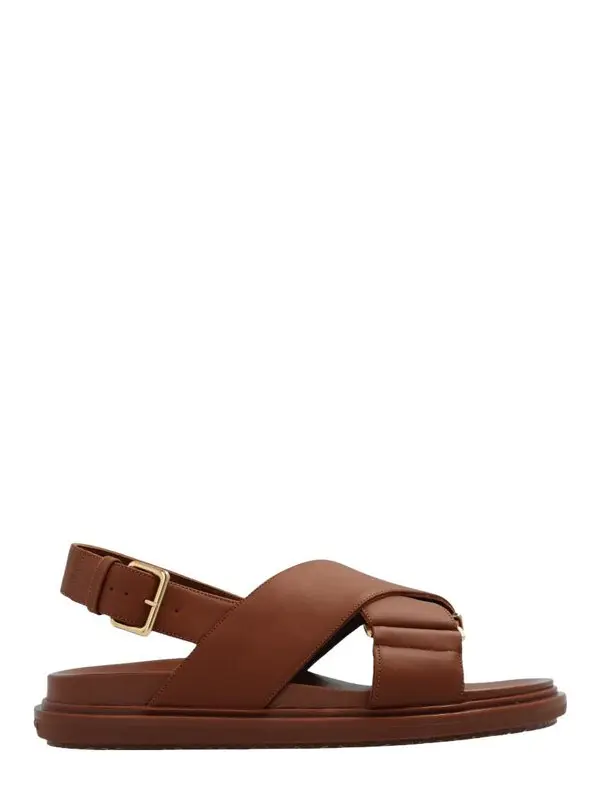Marni Logo Embossed Buckled Sandals - Brown