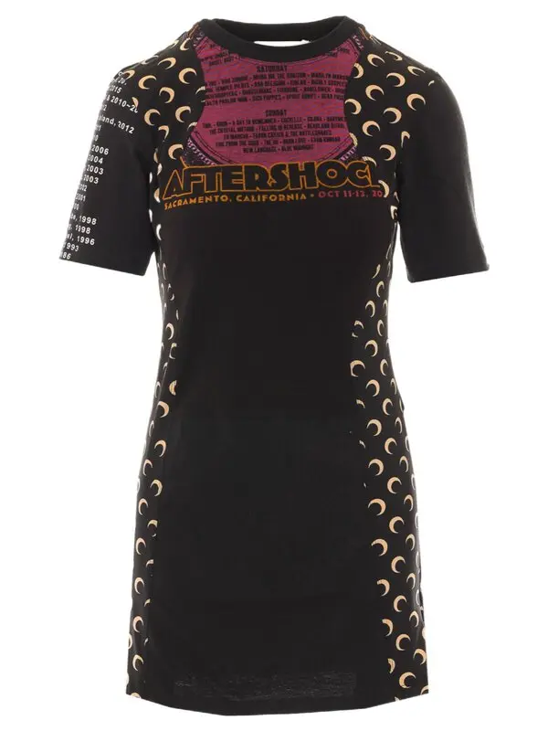 MARINE SERRE Short Sleeve Moon Print Dress - Black