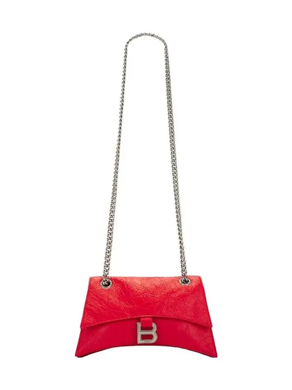 Balenciaga Crush Logo Detailed Shoulder Bag - Red