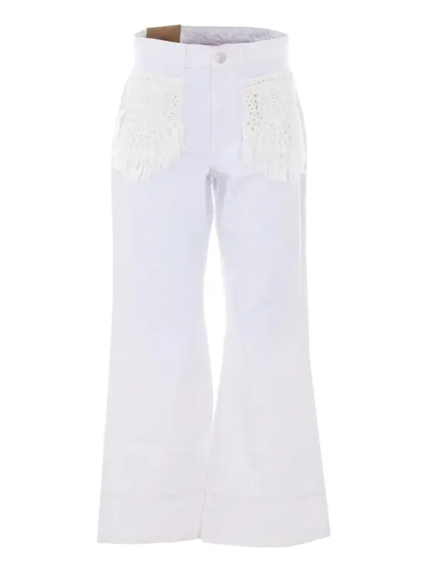 Farm Rio Crochet Trim Wide-leg Jeans - White