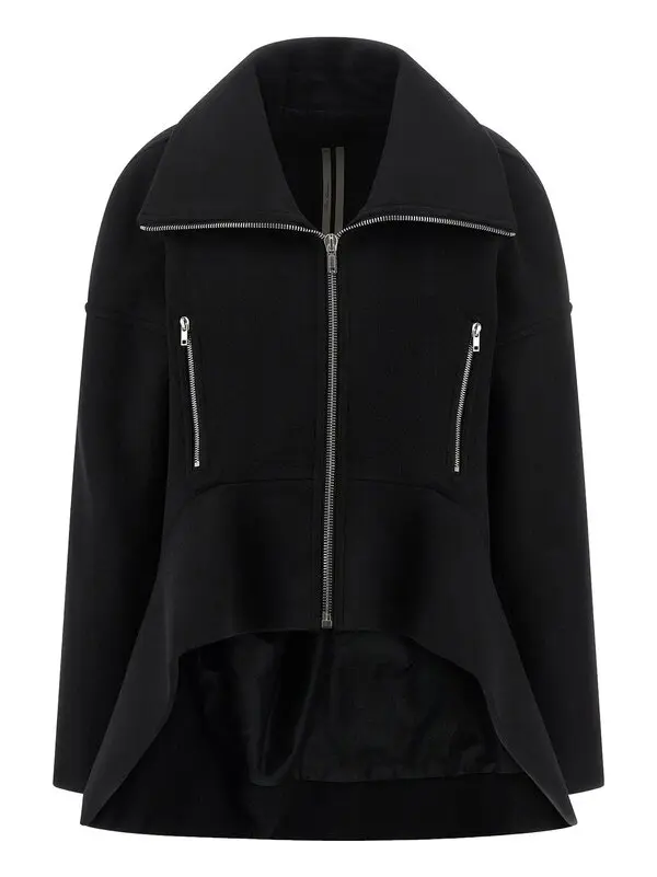 Rick Owens High-neck Zip-up Jacket With Asymmetrical Hem - Black