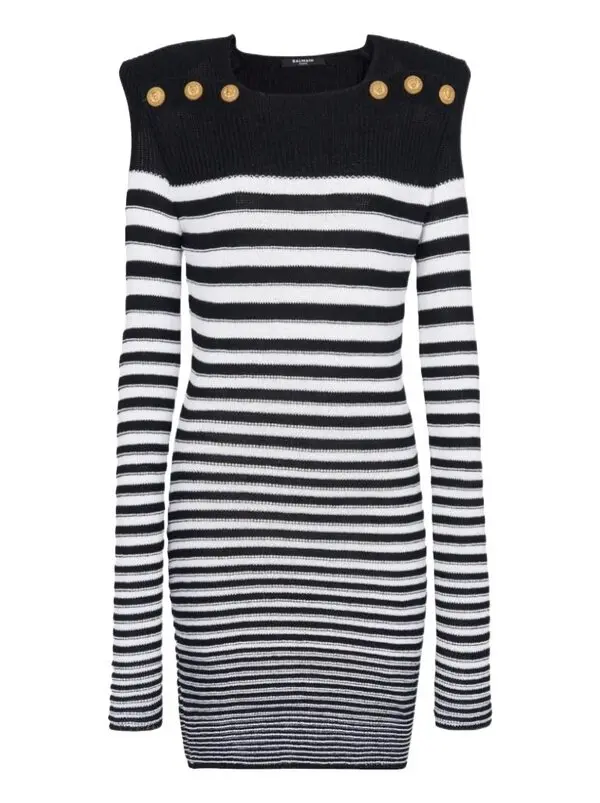 Balmain Striped Button-detailed Mini Dress - Black