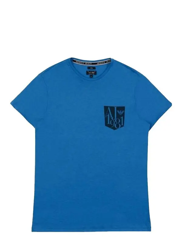 Emporio Armani Printed Round-collar Short-sleeved T-shirt - Blue