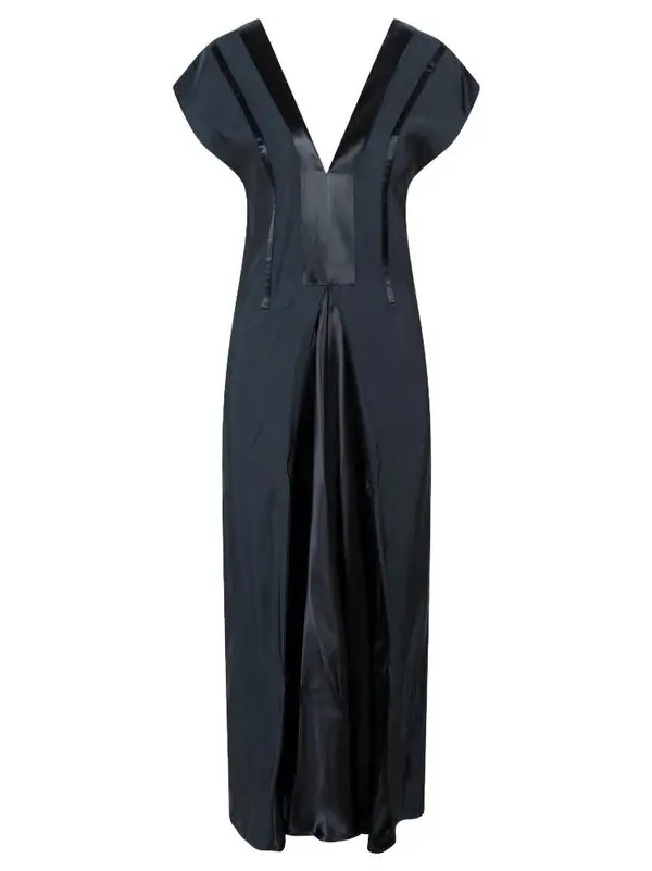 Bottega Veneta Sleeveless V-neck Maxi Dress With Pleated Details - Black
