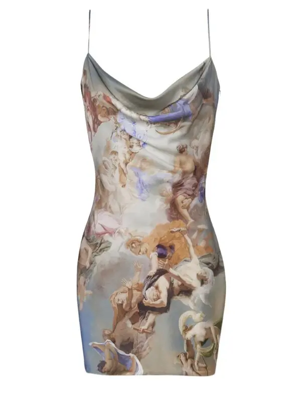 Balmain Sky Printed Satin Mini Dress - Brown