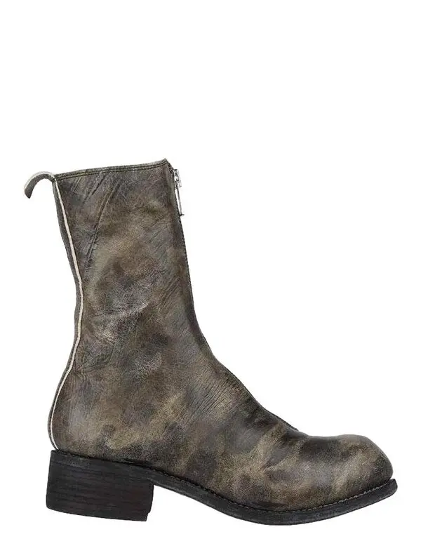 Guidi Pattern Front Zip Ankle Boots - Black