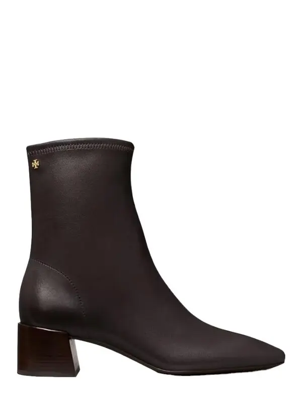 Tory Burch Logo Plaque Square-toe Ankle Boots - Cocoa