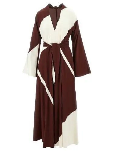Alberta Ferretti Long-sleeved Tie-waist Dress - Brown
