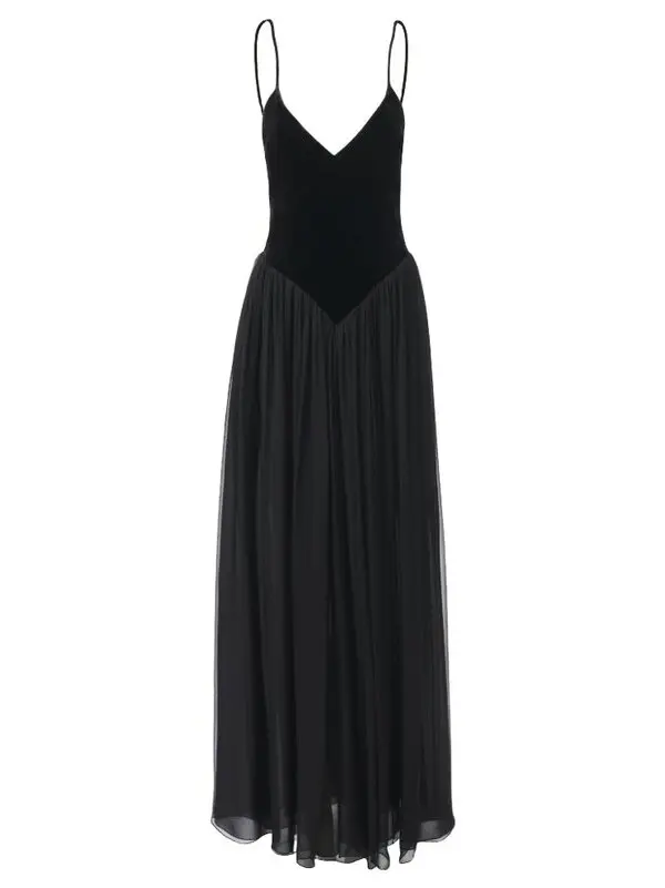 Chloé Velvet And Chiffon Maxi Dress - Black