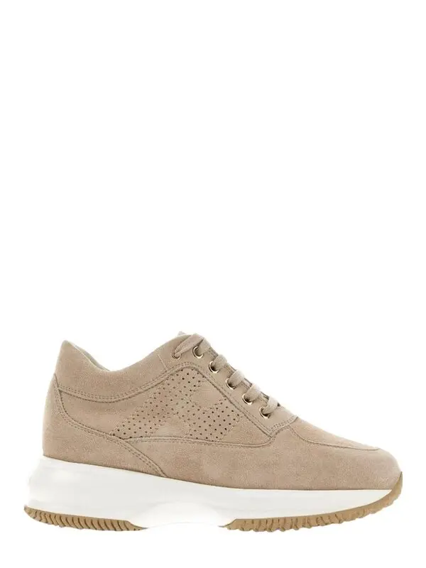 Hogan Interactive Lace-up Sneakers With Perforated H Logo - Light Brown