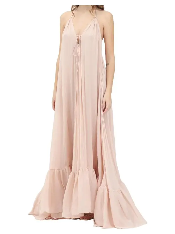Pinko Lace Pleated Maxi Dress - Nude