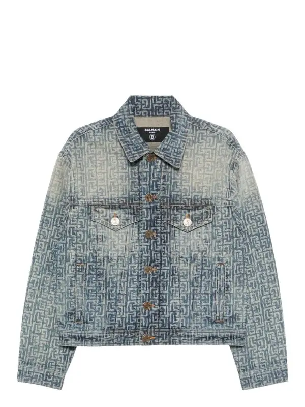Balmain Monogram Denim Jacket - Gray