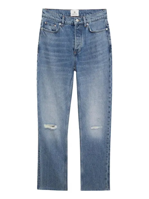 ANINE BING Bruno Destructed Frayed Straight Leg Jeans - Destroy Antique Blue