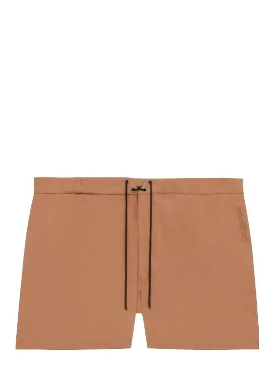 Saint Laurent Drawstring Swim Shorts With Embroidered Logo - Marron