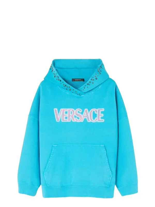 Versace Embellished Logo Detail Hoodie - Blue