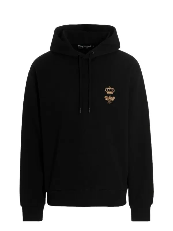 Dolce & Gabbana Dolce Gabbana Logo Embroidered Drawstring Hoodie - Black