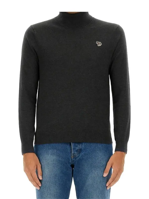 Paul Smith Zebra Detail Roll Neck Jumper - Charcoal