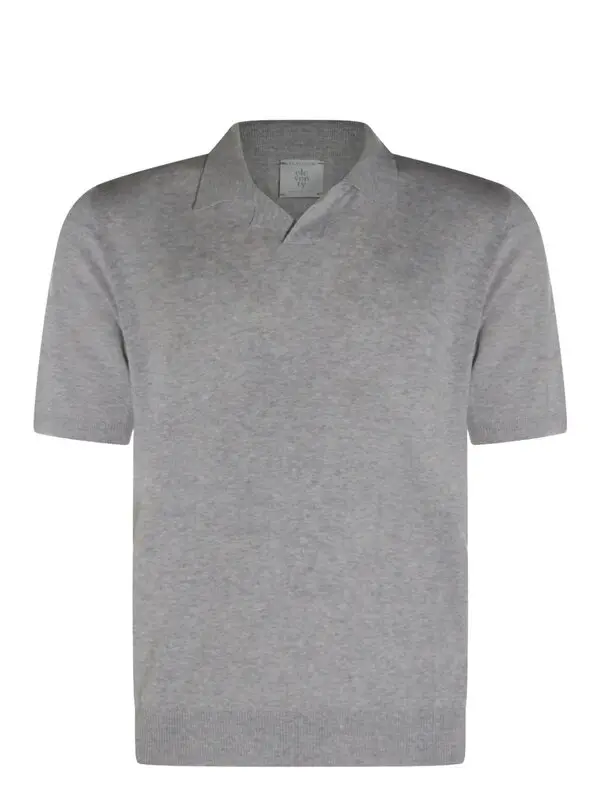 Eleventy Open Collar Fine Knit Polo Shirt - Grey