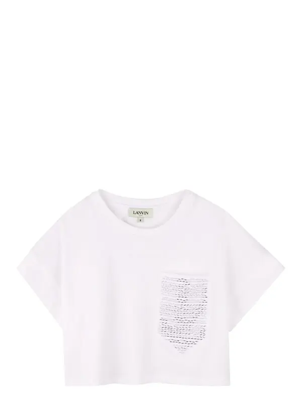 LANVIN Cropped T-shirt With Embellished Pocket - White