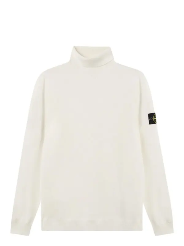 Stone Island Logo Patch Roll Neck Jumper - Ivory