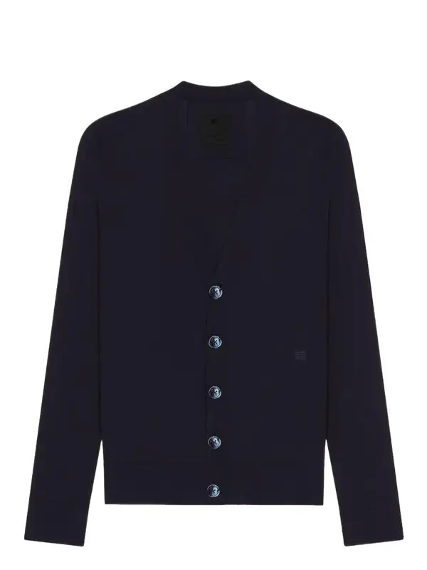 Givenchy Logo Embroidered V-neck Cardigan - Night Blue