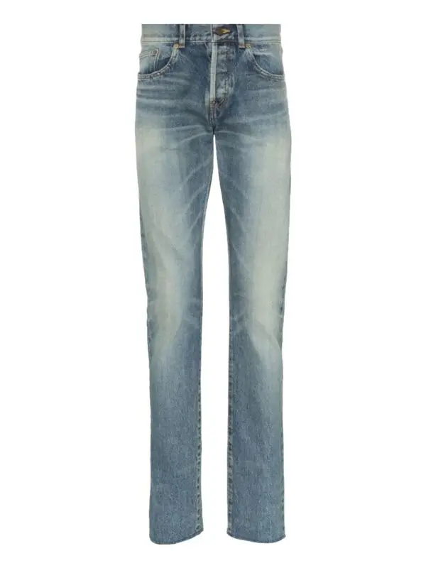 Saint Laurent Straight Leg Jeans With Decorative Bandana Pocket - Gray