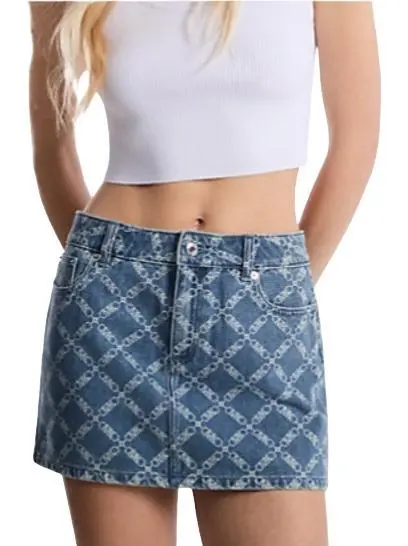 Michael Kors Empire Diamond Print Denim Skirt - Union Wash