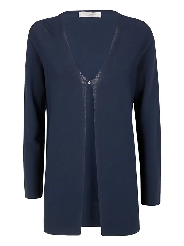 D.exterior Fine-knit Cardigan With V-neck And Hook-and-eye Closure - Blue